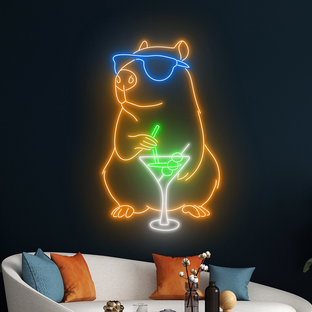 Custom Capybara Drinking Martini Neon Sign, Capybara Drinking Martini ...