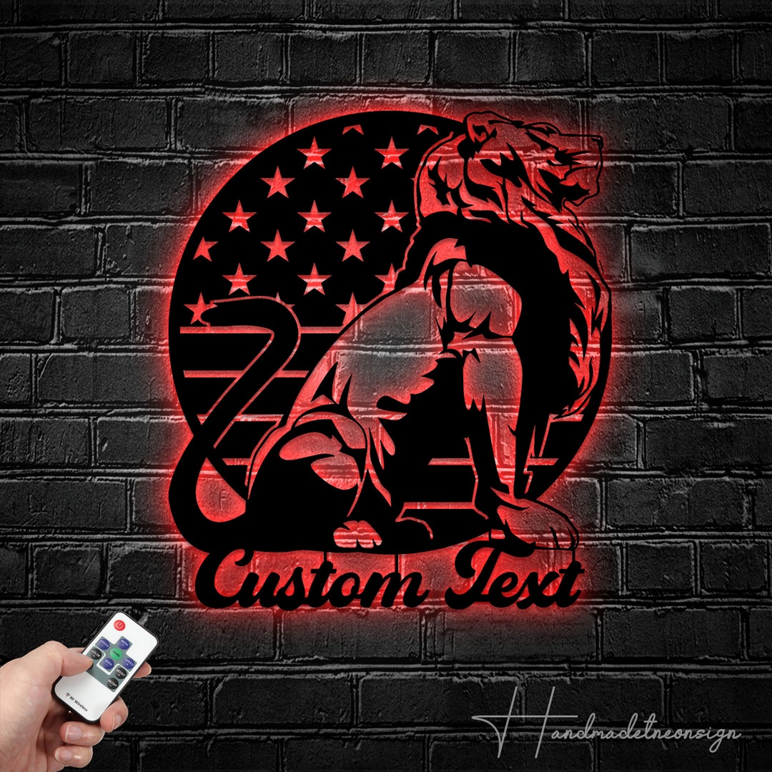 Custom Lion Metal Wall Art LED Light - Personalized King Lion Metal ...