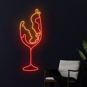 Wine Glass Couple Neon Light, Wine Glass Lover Neon Sign, Wine Led ...