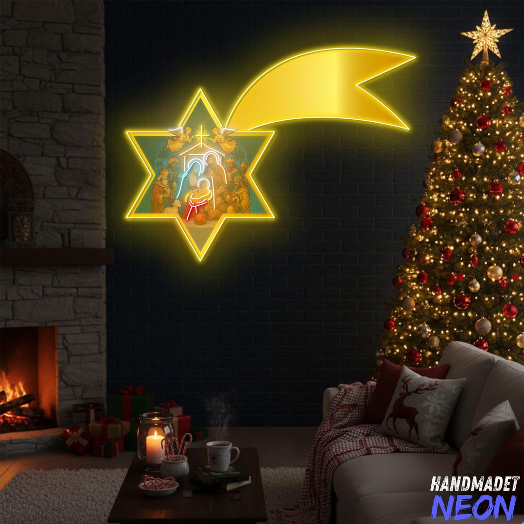 Nativity Star Neon Sign: Christian Christmas LED Light, Star Neon Decor ...