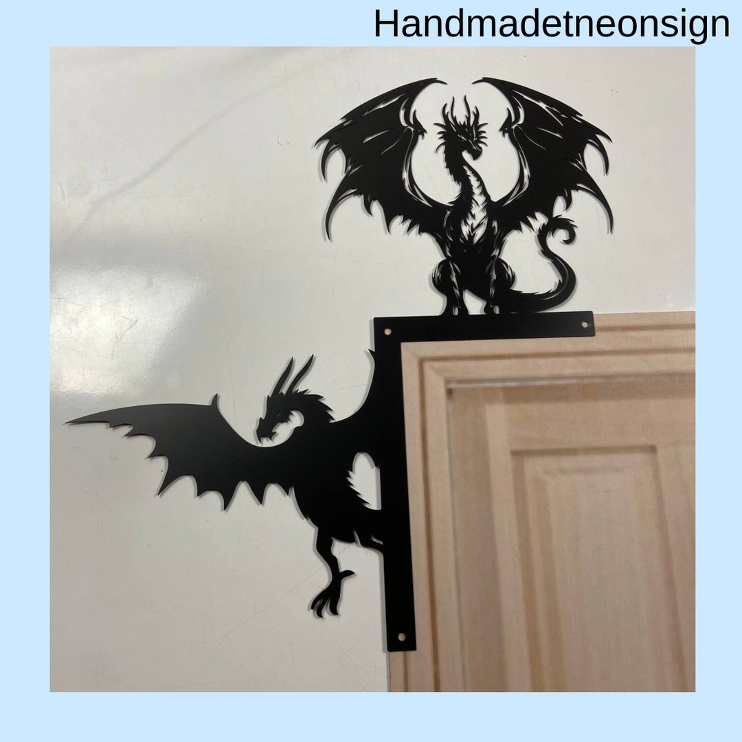 Personalized Dragon Door Corner Sign, Dragon Flying Metal Door Topper ...