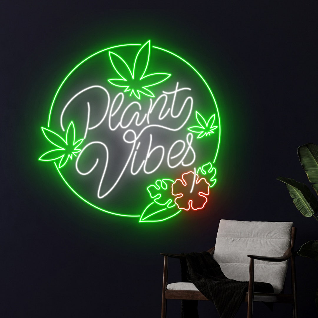 Plant Vibes Weed Led Sign, Weed Leaf Led Light, Weed Leaves Neon Sign ...