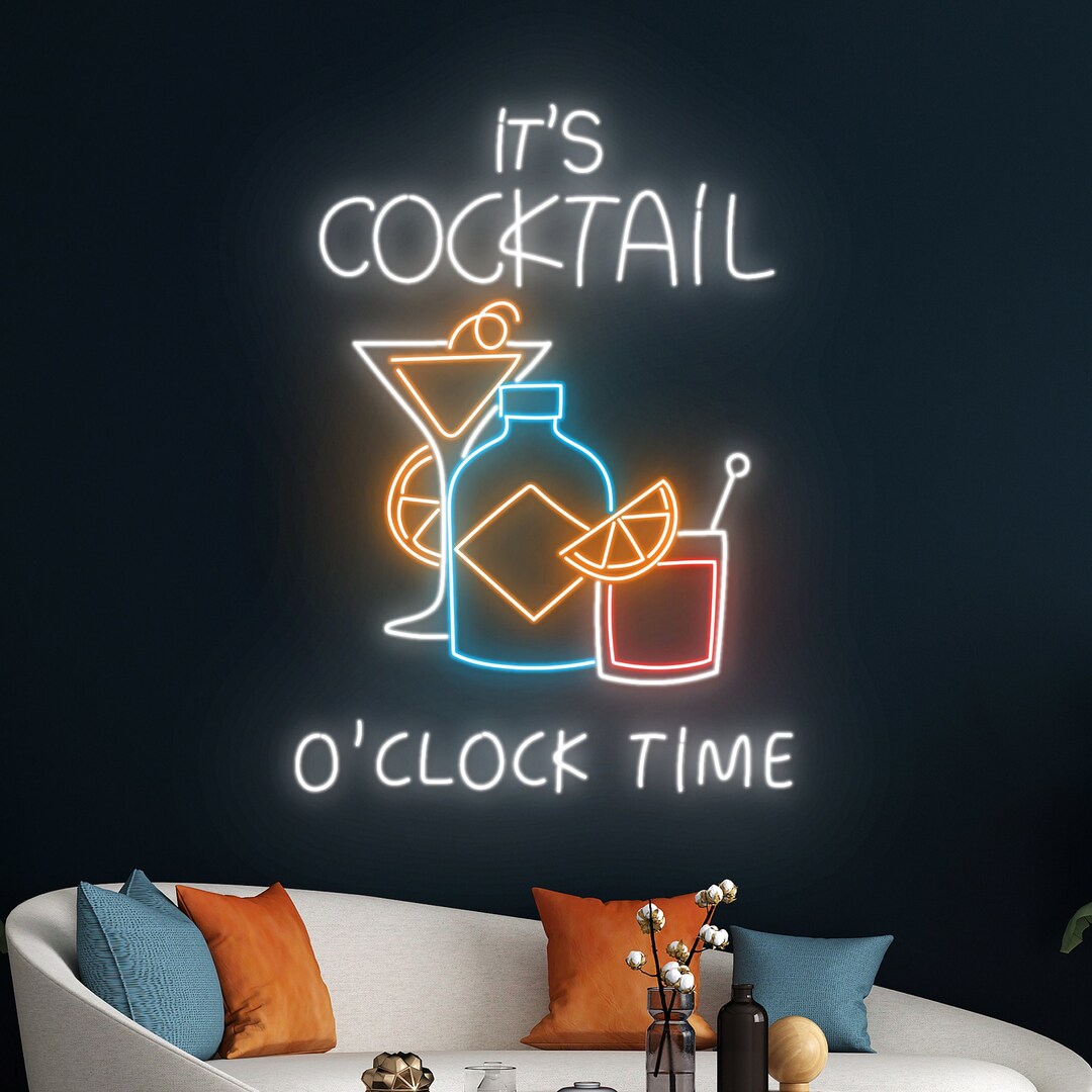 It's Cocktail O'clock Time Neon Light, Cocktail Neon Sign, Wine Led ...