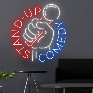 Comedy Show Stand up Neon Sign, Custom Hand Holding Mics Neon Light ...