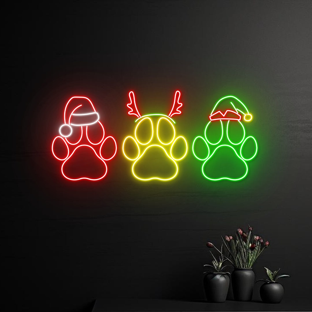 Christmas Paw Led Sign, Paw Merry Christmas Neon Sign, Dog Paw Led ...