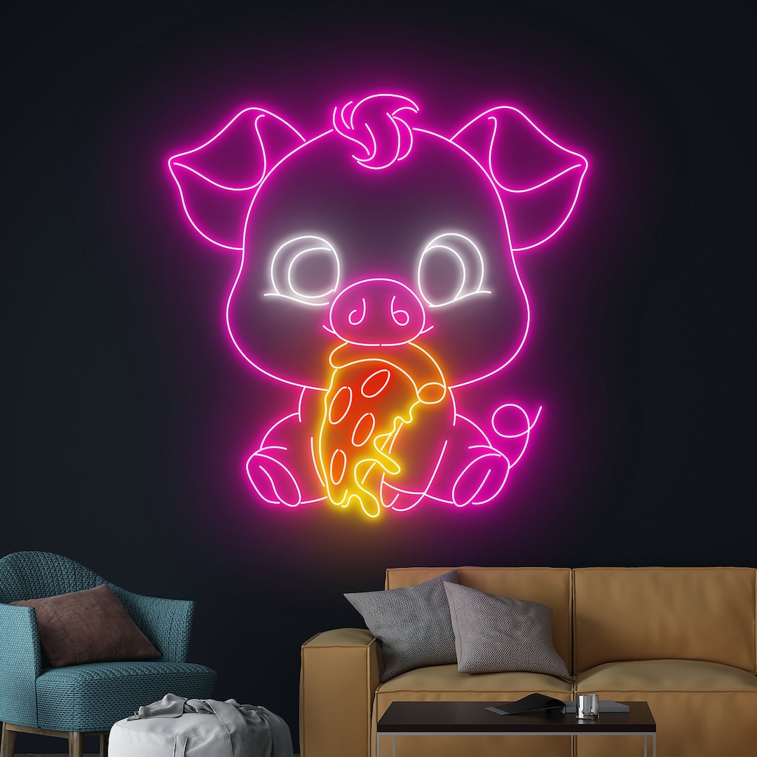 Cute Pig Eating Pizza Neon Sign, Cute Pig Neon Light, Italy Restaurant ...