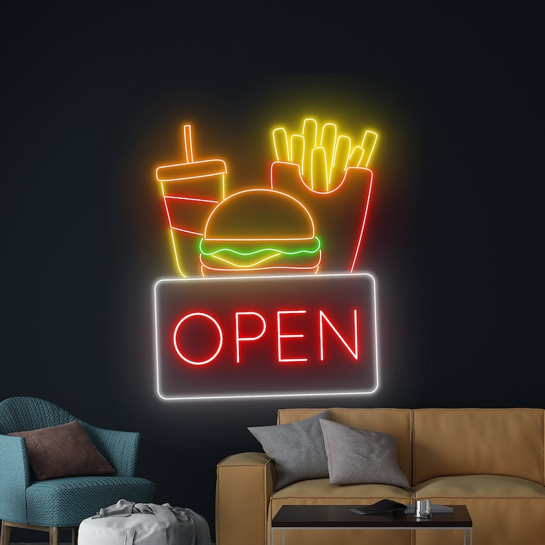 Fast Food Neon Sign, Burger French Fries Coke Led Sign, Fast Food Store ...