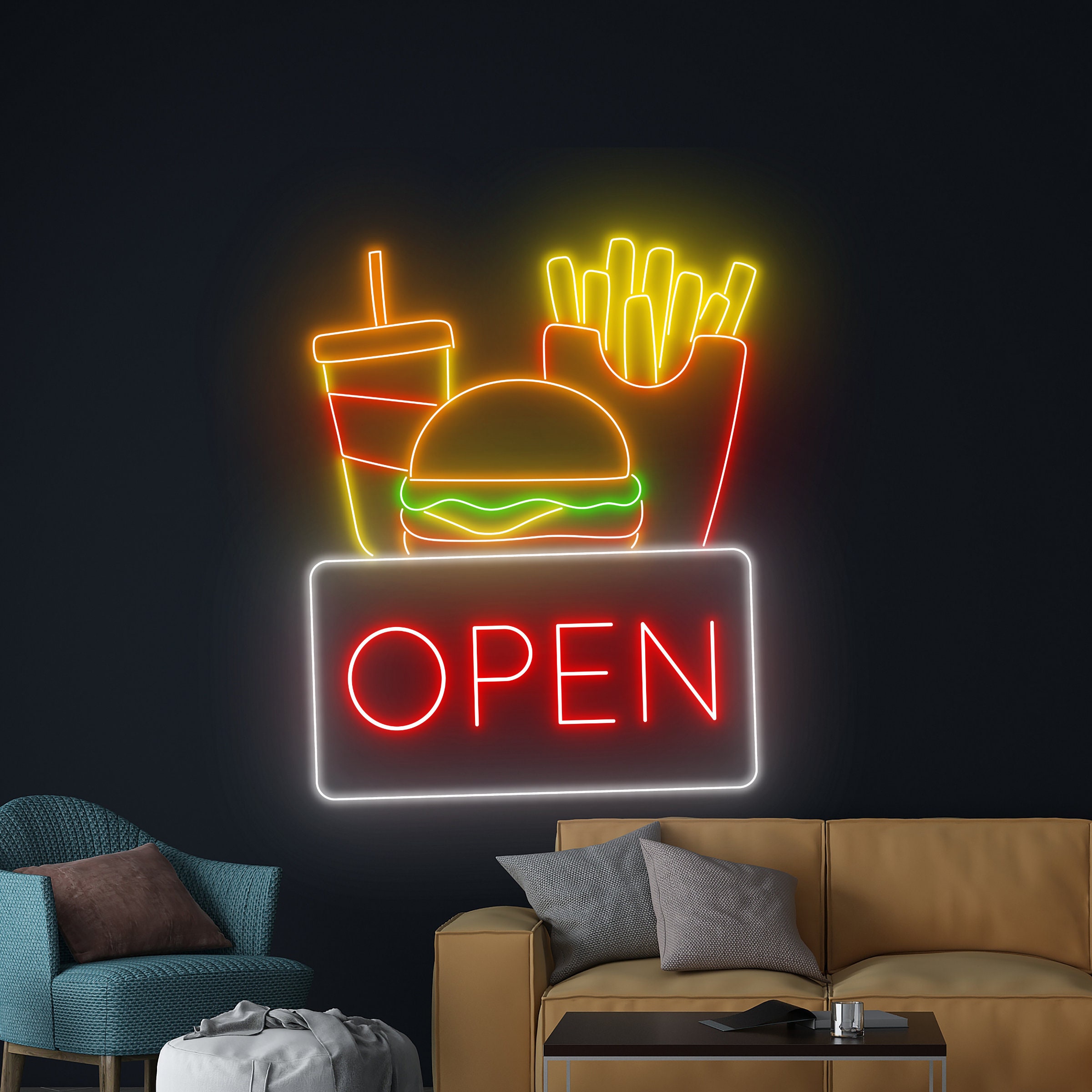 Fast Food Neon Sign, Burger French Fries Coke Led Sign, Fast Food Store ...