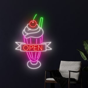 Milkshake Open Neon Led Sign, Open Milkshake Neon Sign, Milkshakes Neon ...