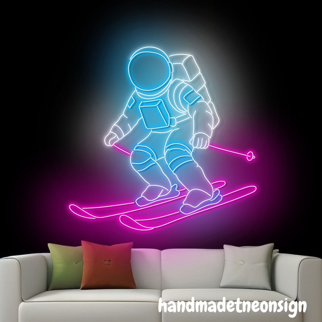 Astronaut Skiing Neon Sign, Astronaut Led Sign, Skiing Neon Light ...