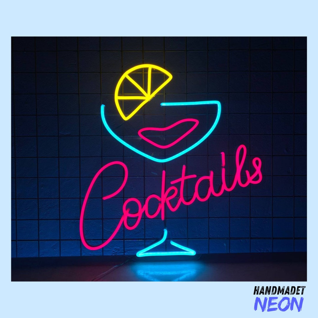 Cocktails Neon Sign Cocktail Bar Led Sign, Cocktail Text Led Light ...