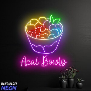 Acai Bowls Neon Sign – LED Light Wall Decor for Smoothie Bar, Juice ...