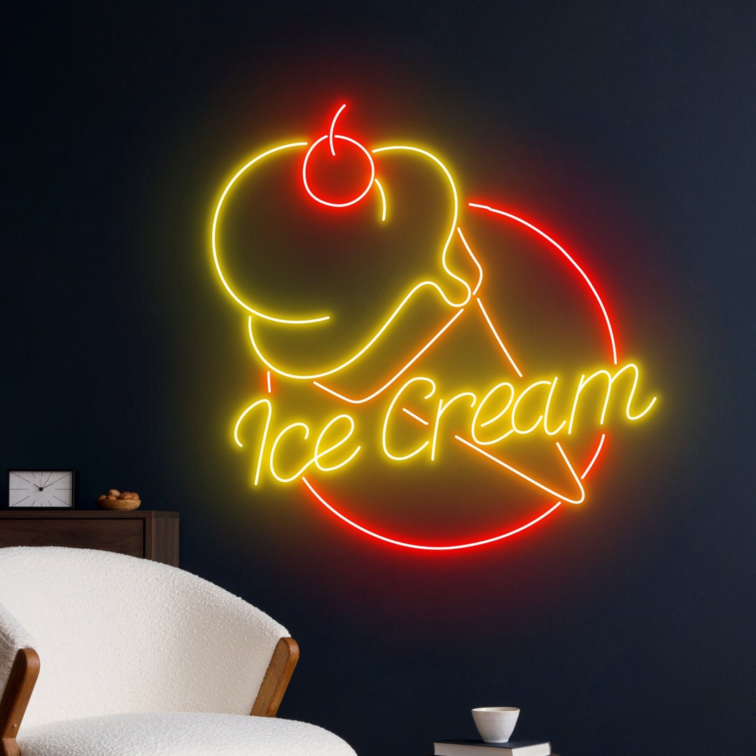 Ice Cream Neon Sign, Ice Cream Neon Light, Ice Cream Cone LED Light ...