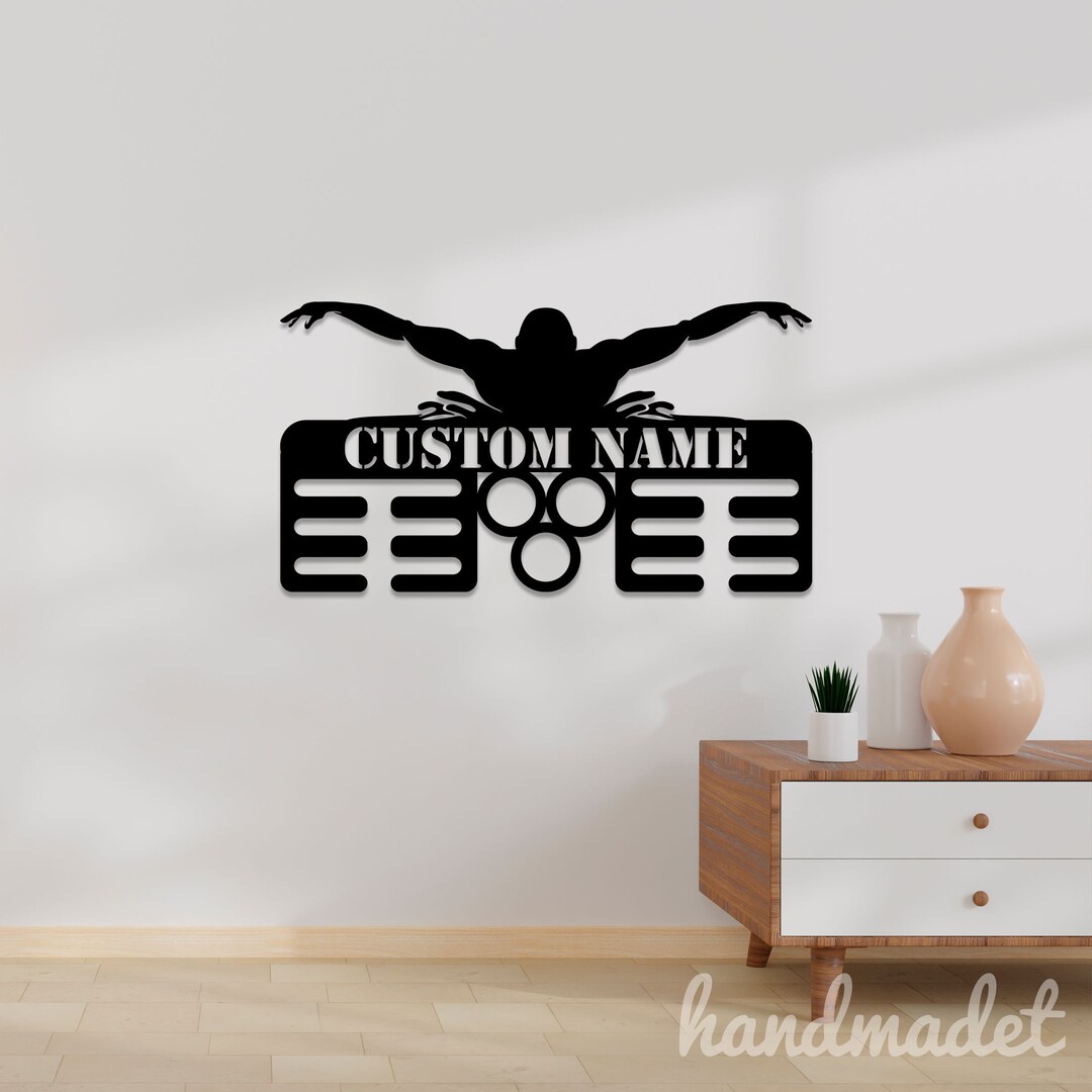 Custom Swimming Medal Hanger Metal Wall Art LED Light, Swimmer Name ...