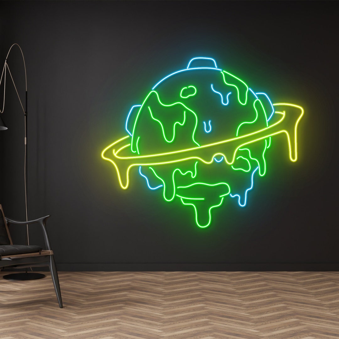 Custom Dripping Earth Neon Sign, Melting Earth Neon Light, Dripping ...