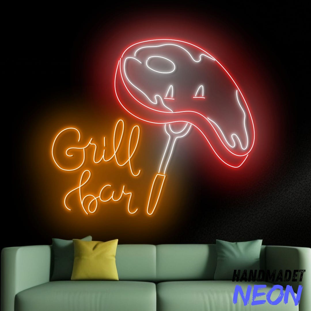 Grill Meat Neon Sign, Barbecue Led Sign, Grill BBQ Neon Light, Steak ...