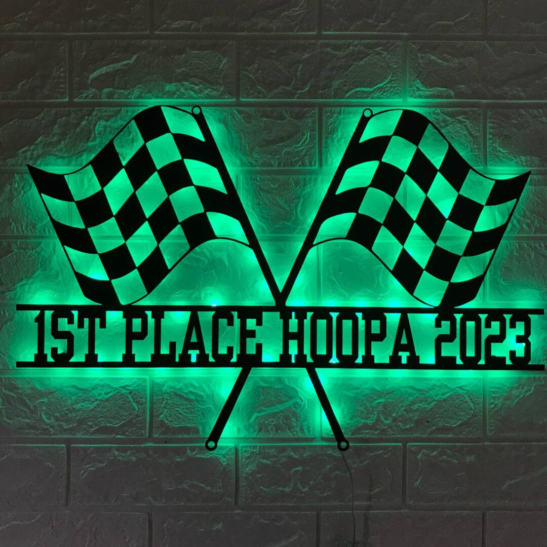 Custom Start Finish Racing Flag Metal Wall Art LED Light Personalized ...