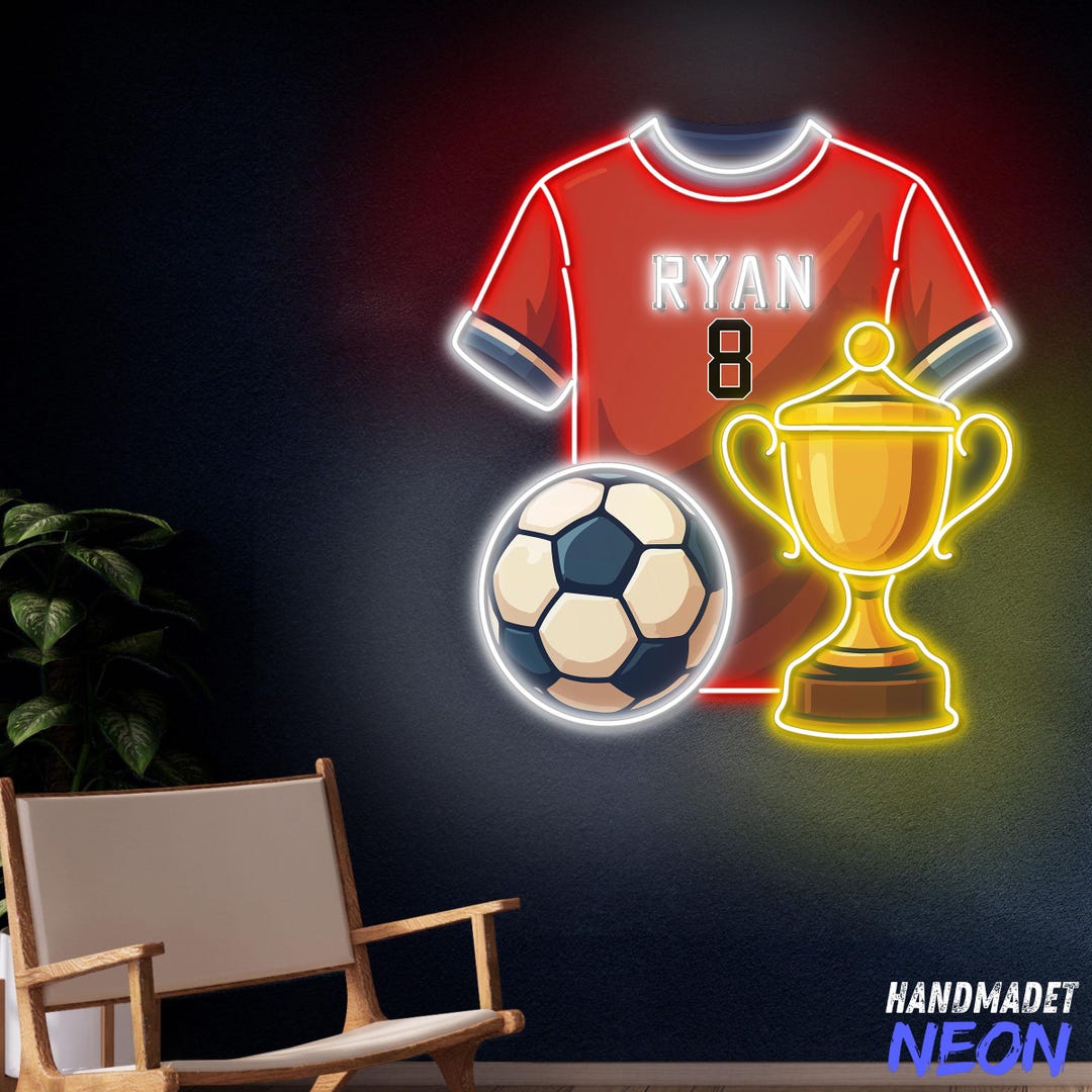 Custom Soccer Neon Sign With Name, Soccer Neon Light With Ball & Cup ...