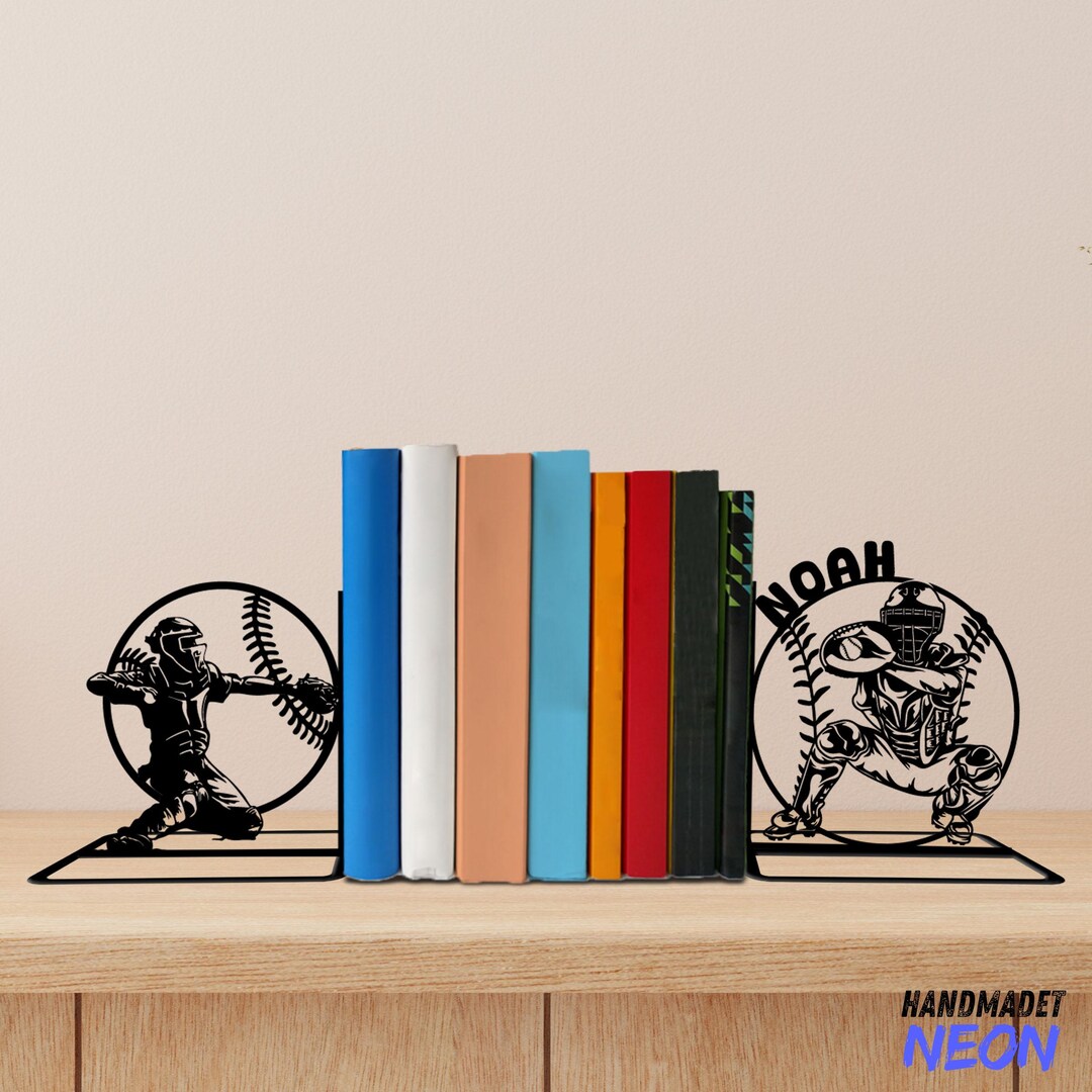 Custom Catcher Baseball Metal Bookends Baseball Player Name Bookend ...