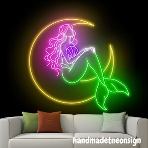 Mermaid in the Moon Neon Sign, Mermaid Led Sign, Moon Neon Light ...