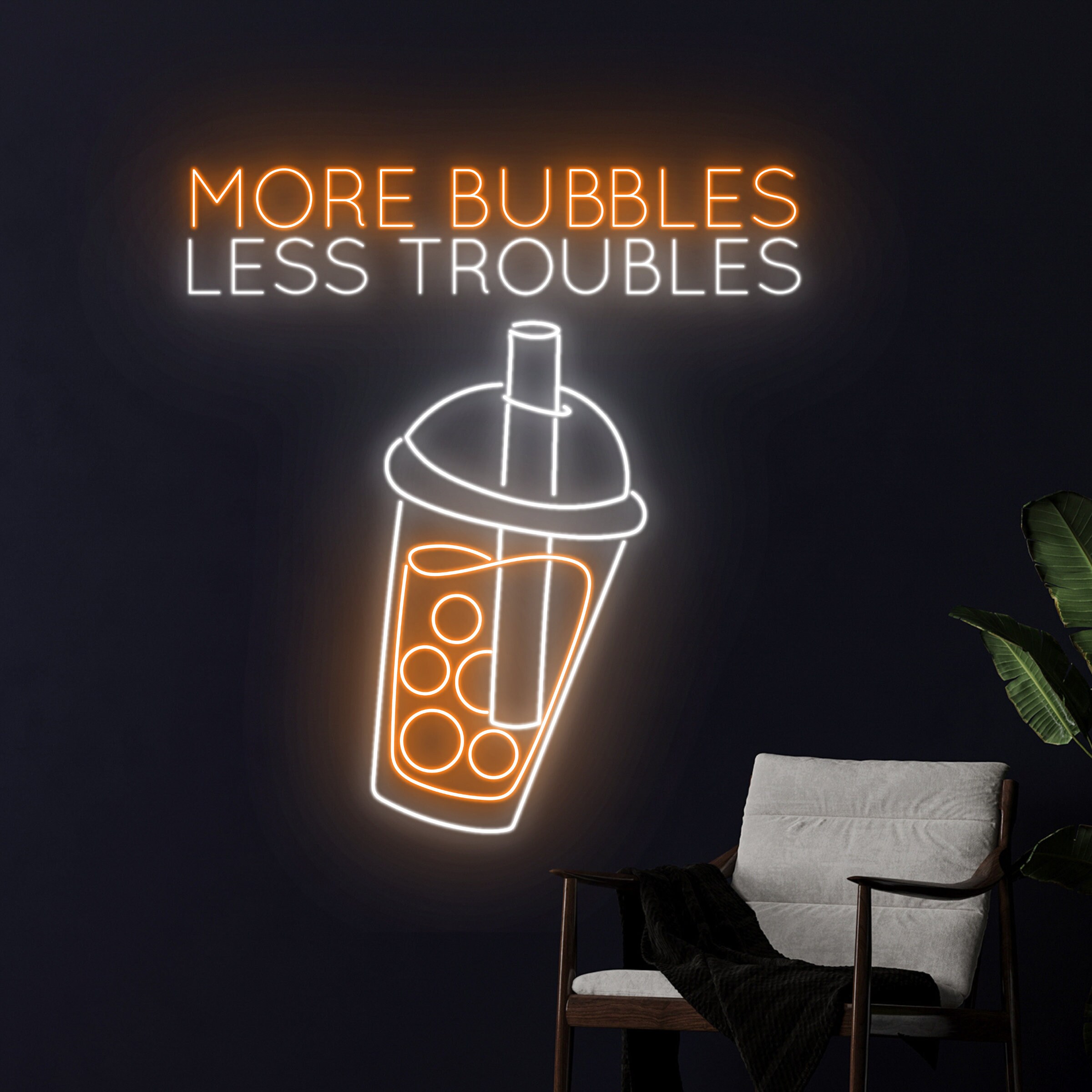 More Bubbles Less Troubles Bubble Tea Neon Sign, Boba Tea Neon Light ...