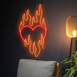 Custom Fire Heart Neon Sign, Heart Fire LED Light, Burning Heart Neon ...
