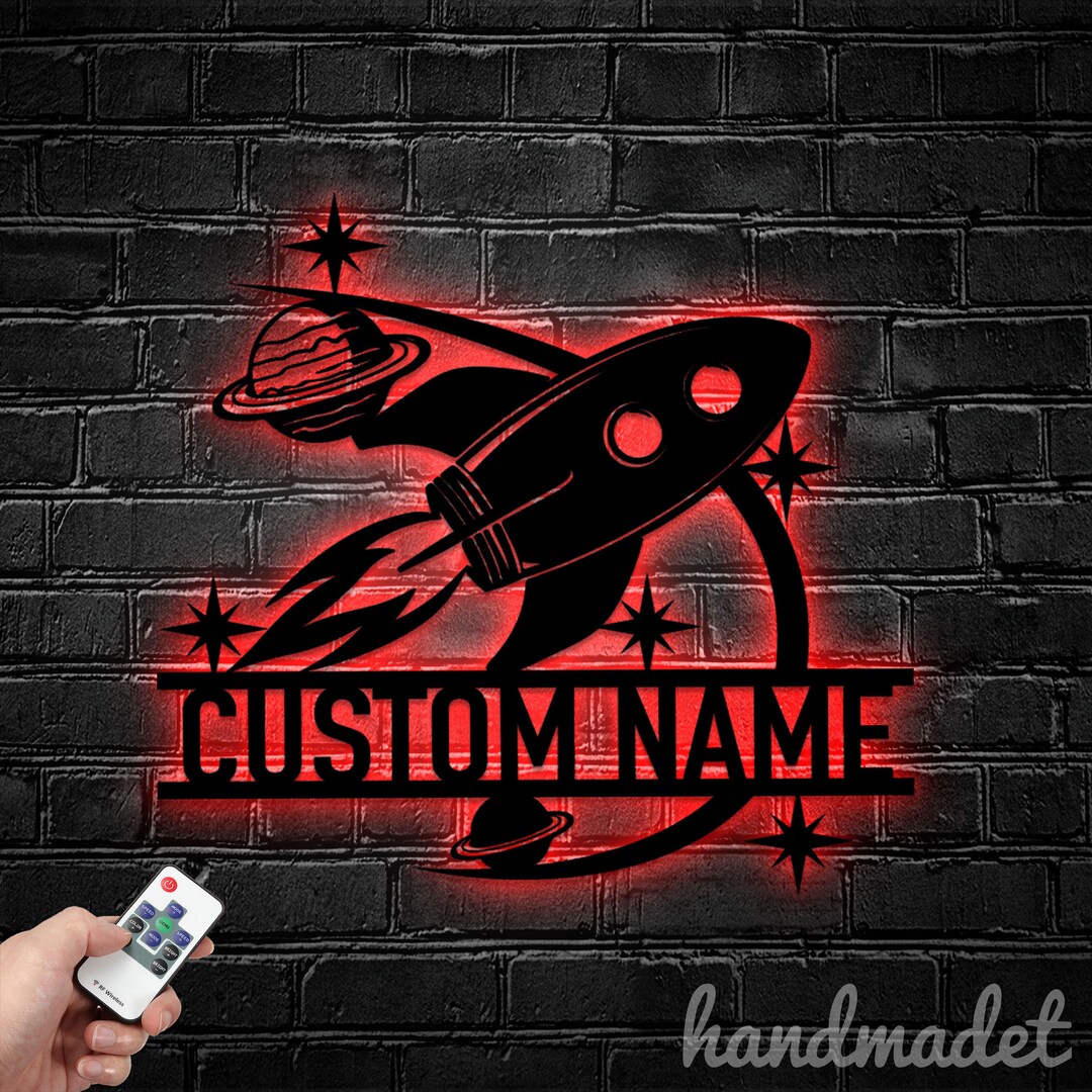 Personalized Spaceship Metal Sign, Rocket Metal Light, Planet Led Light ...