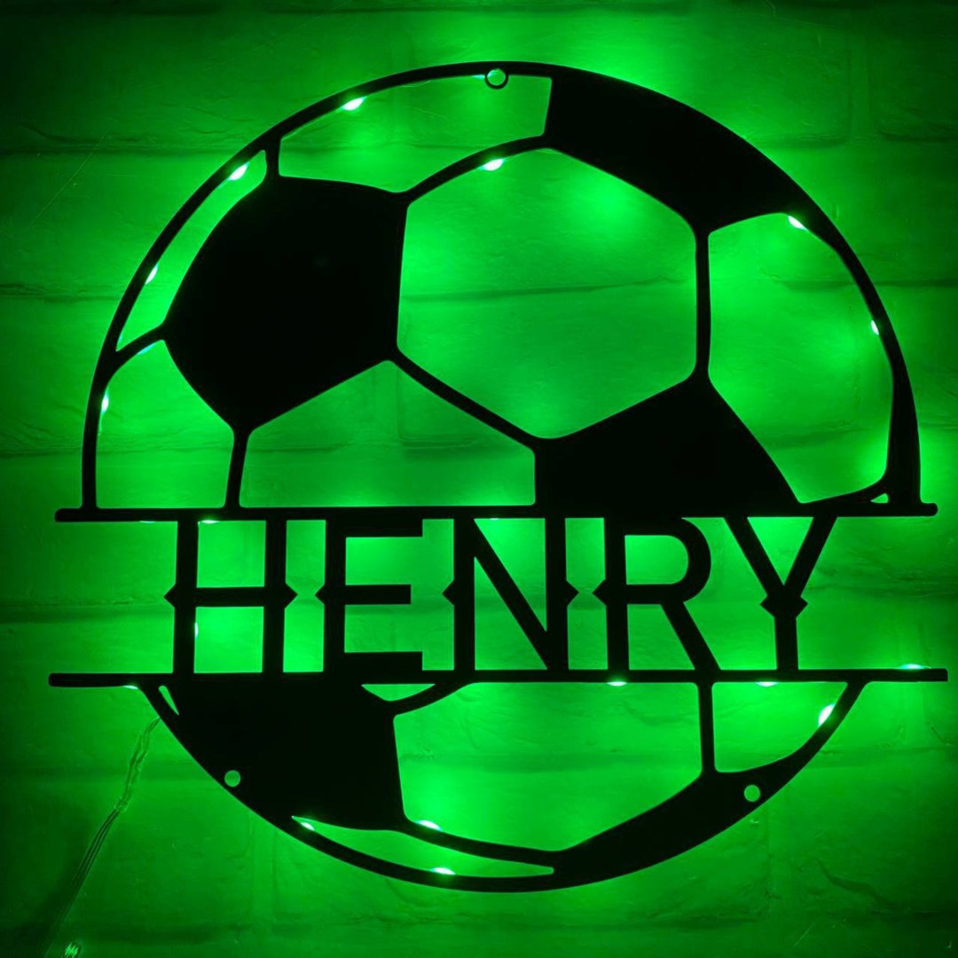 Custom Soccer Metal Wall Art With LED Light, Personalized Soccer Player ...