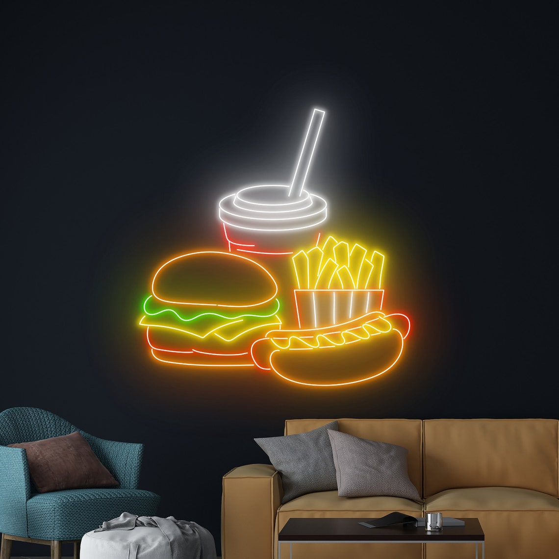 Fast Food Neon Sign, Burger Hotdog French Fries Led Sign, Fast Food ...