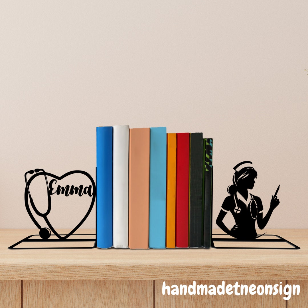 Custom Stethoscope Metal Bookends Nurse Name Bookend, Medical Book End ...
