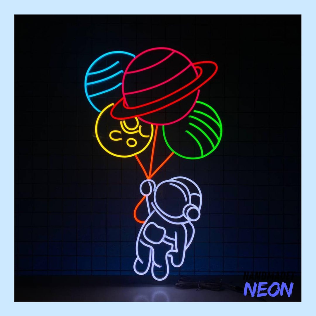 Balloon Astronaut Neon Sign, Astronaut Led Sign, Spaceman Sign, Custom ...