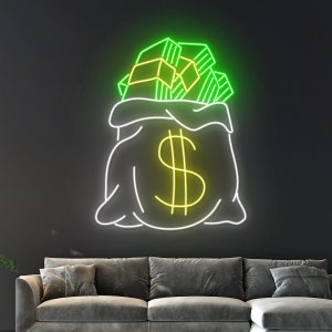 Money Bag Led Sign, Dollar Bag Neon Sign, Money Neon Light, Dollars Led ...