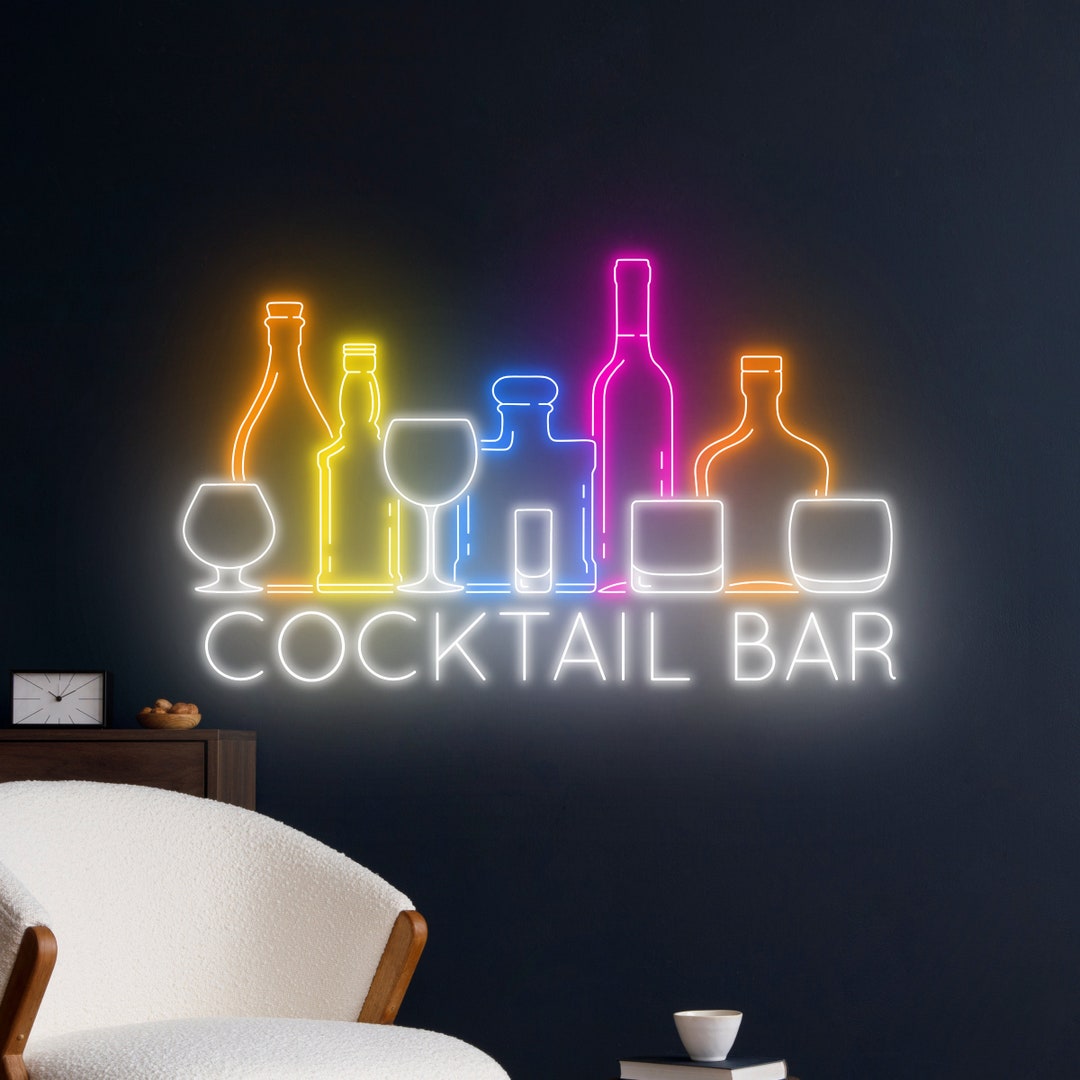 Cocktail Bar Neon Sign, Bar Logo LED Light, Cocktail Wine Neon Light ...