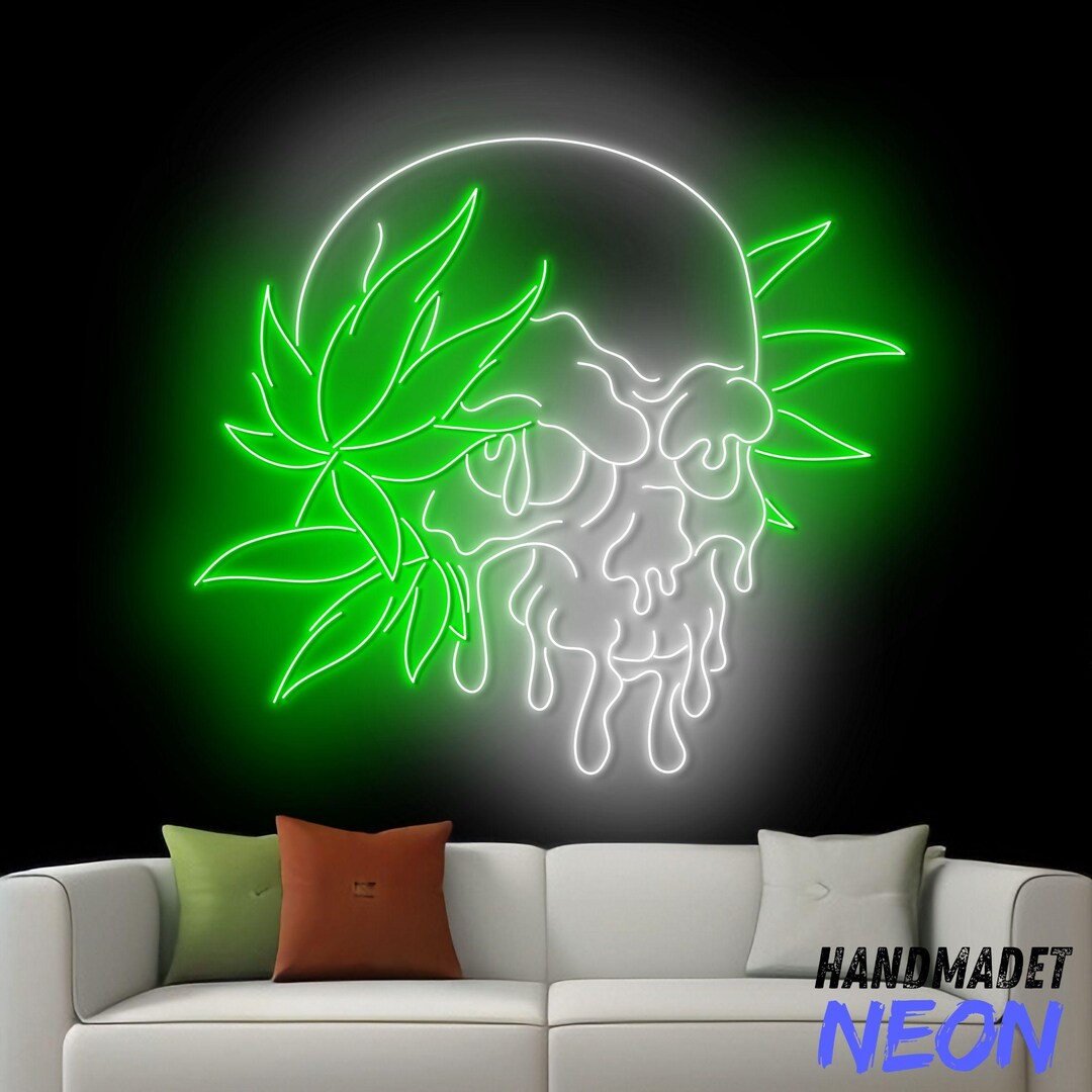 Skull Dripping Weed Neon Sign, Skull Weed Leaf Led Sign, Weed Shop Led ...