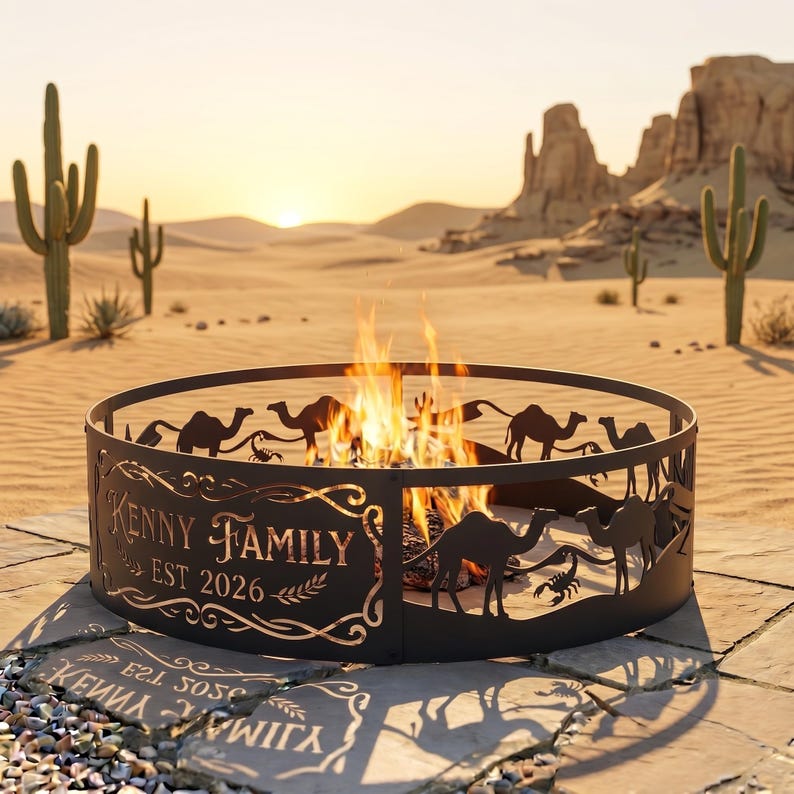 Personalized Desert Camel Fire Pit Ring, Custom Metal Fire Ring ...