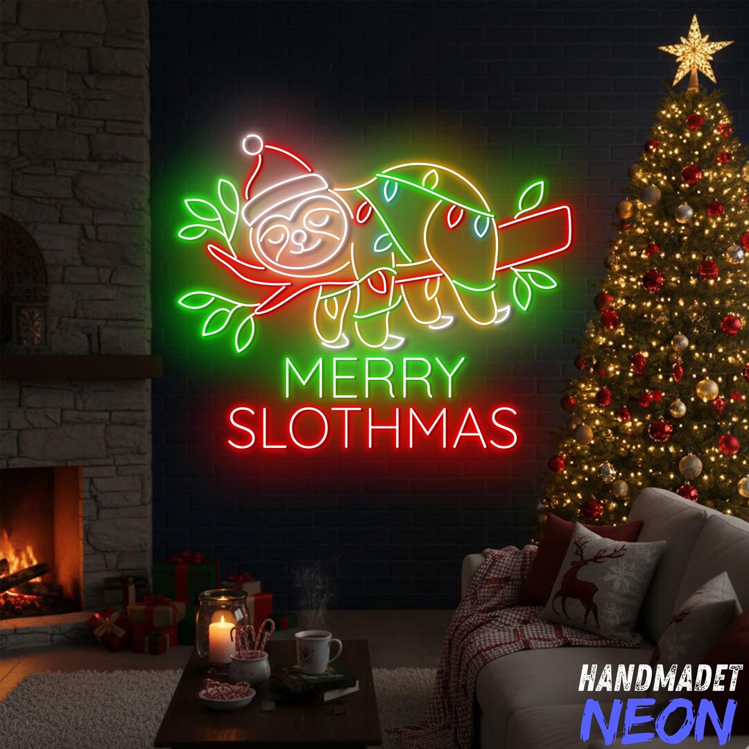 Christmas Sloth Neon Sign, Sloth Led Light, Custom Neon Sign, Gift for ...