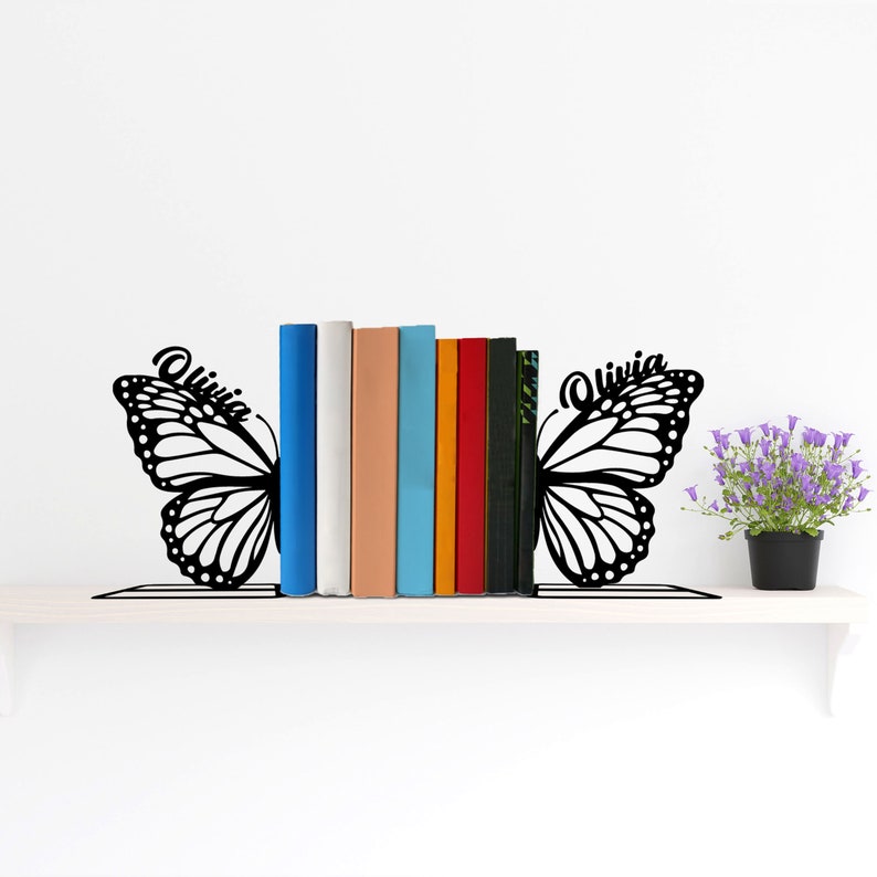 Custom Butterfly Metal Bookends Butterfly Name Bookend, Butterfly Table ...