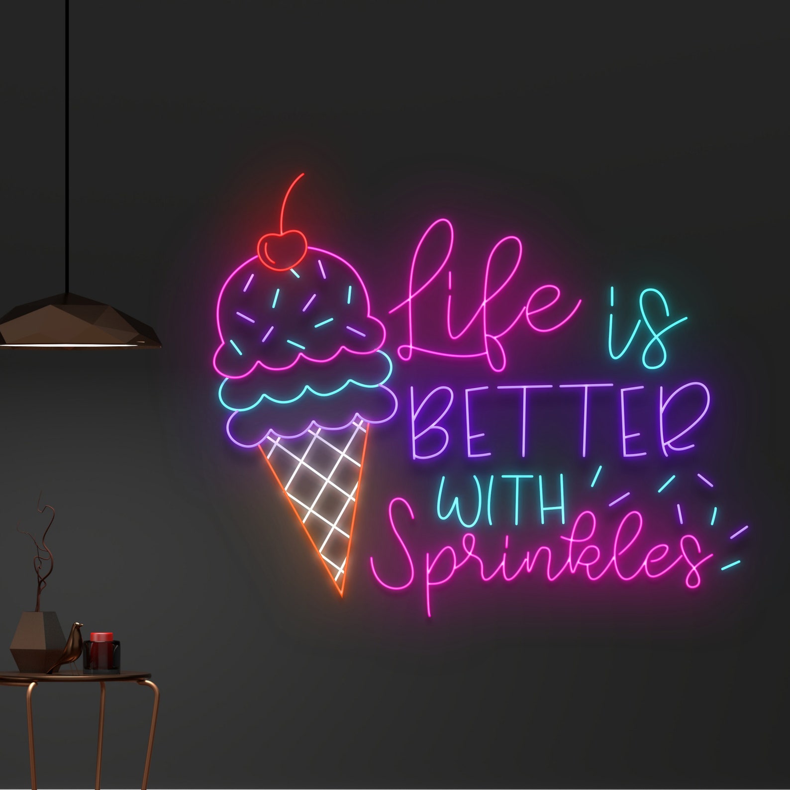 Custom Life is Better With Sprinkles Ice Cream Neon Sign, Ice Cream ...