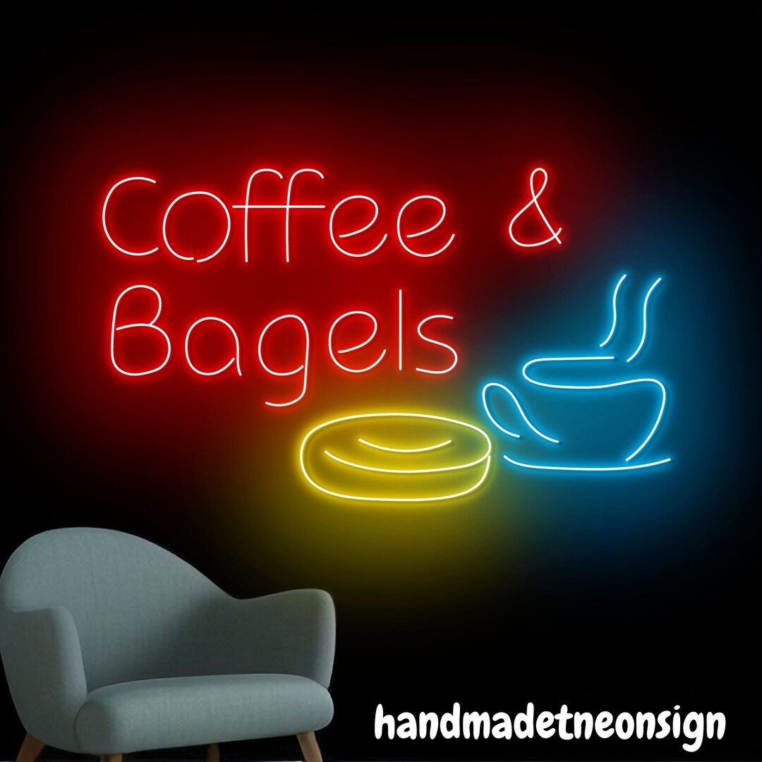 Coffee and Bagels Neon Sign, Bagel Led Sign, Coffee Cup Neon Light ...