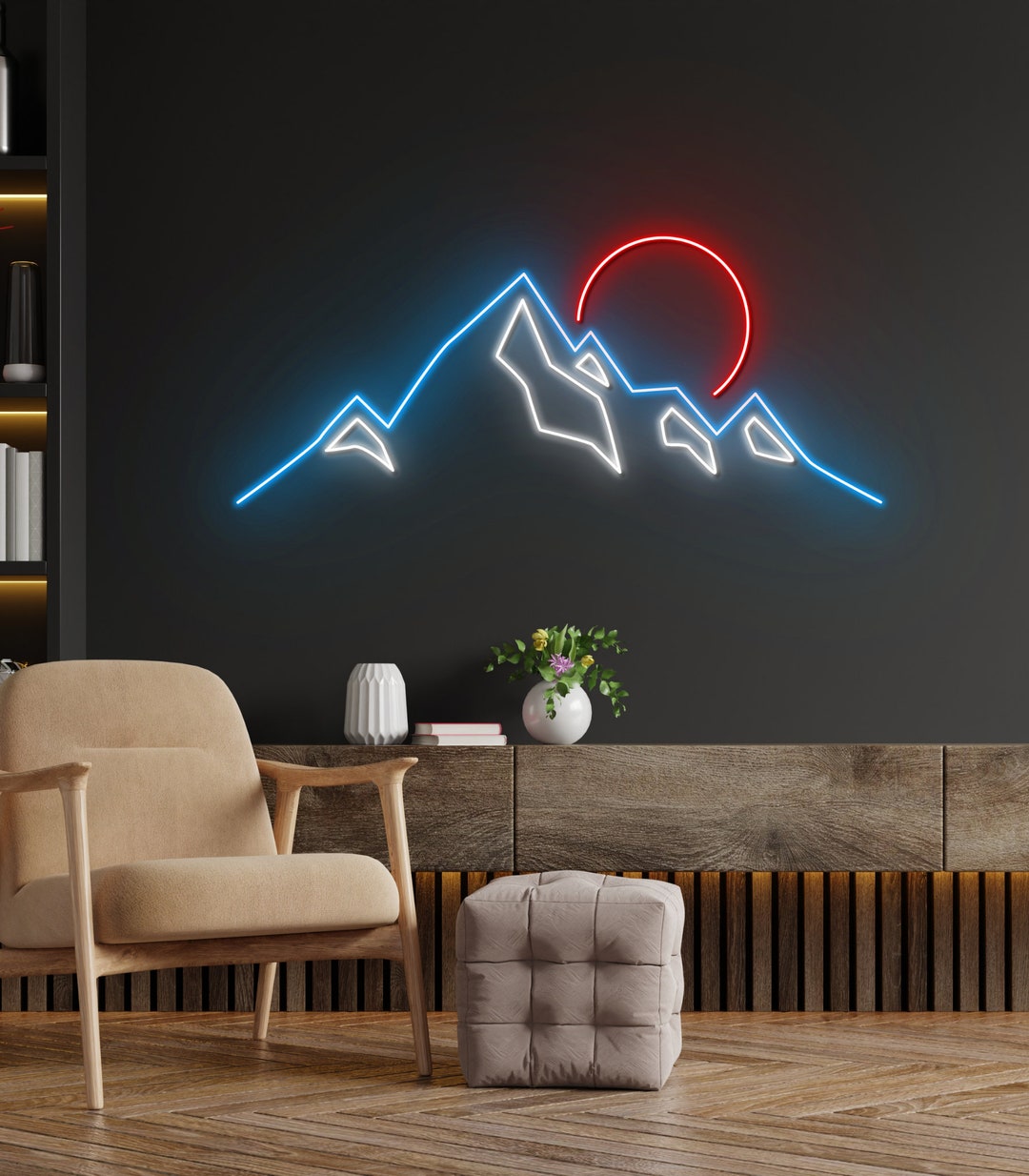 Sun Mountain Led Sign, Sun Wave Neon Sign, Wall Decor, Sun Neon Sign ...