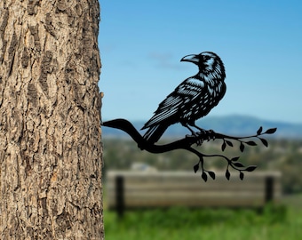 Black Metal Crow Garden Decoration- Fall Halloween Outdoor Decor- Bird ...