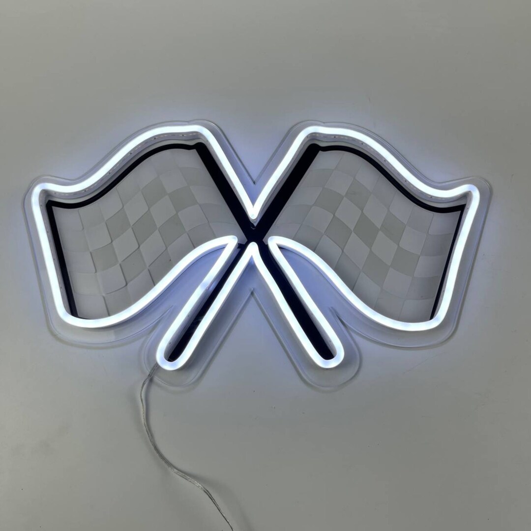 Checkered Flag Decal Printed Neon Light, Start Finish Flag Acrylic Led ...