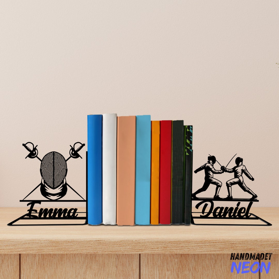 Custom Fencing Metal Bookends, Fencing Name Bookend, Martial Arts Table ...
