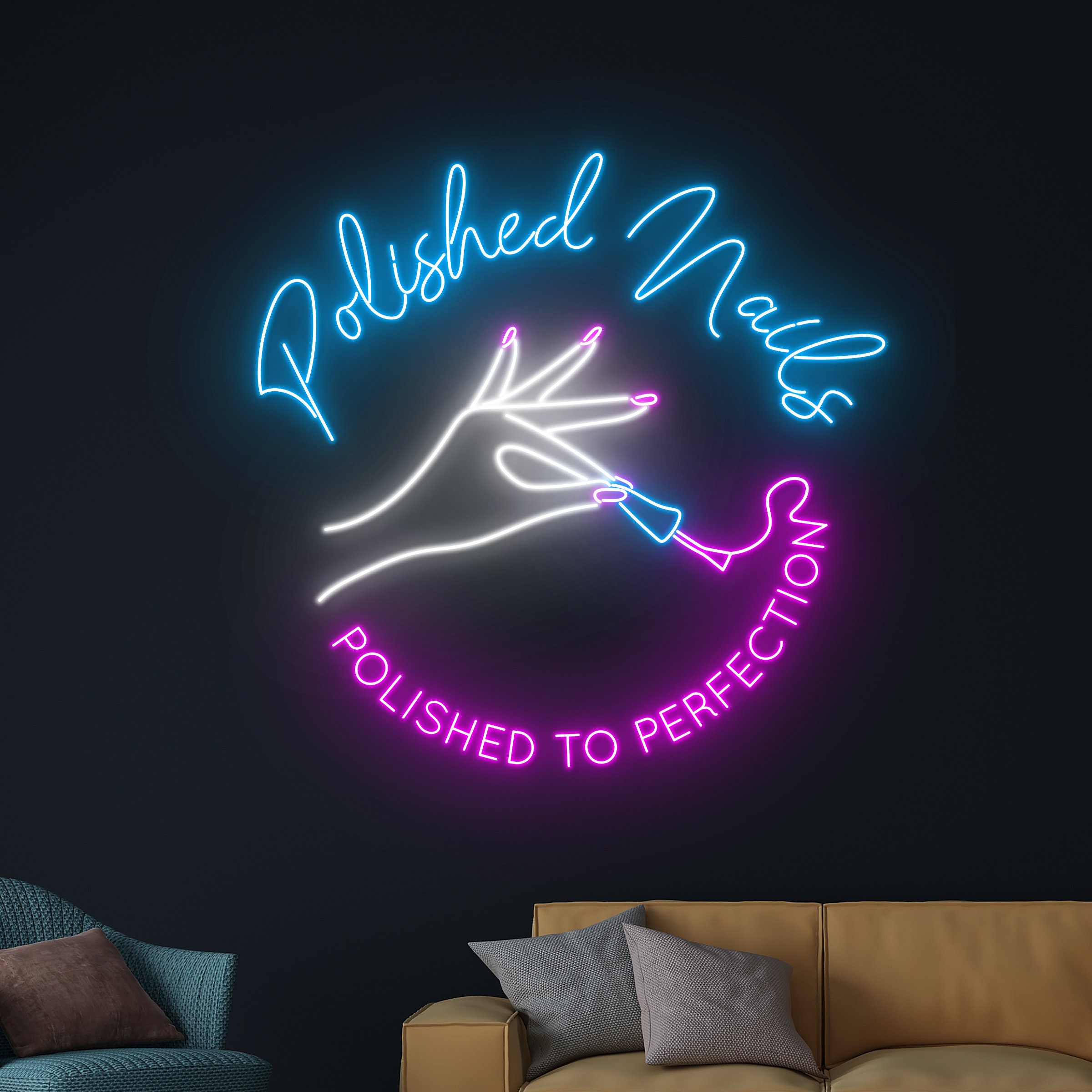 Polished Nails Neon Sign, Polish to Perfection LED Light, Nail Studio ...