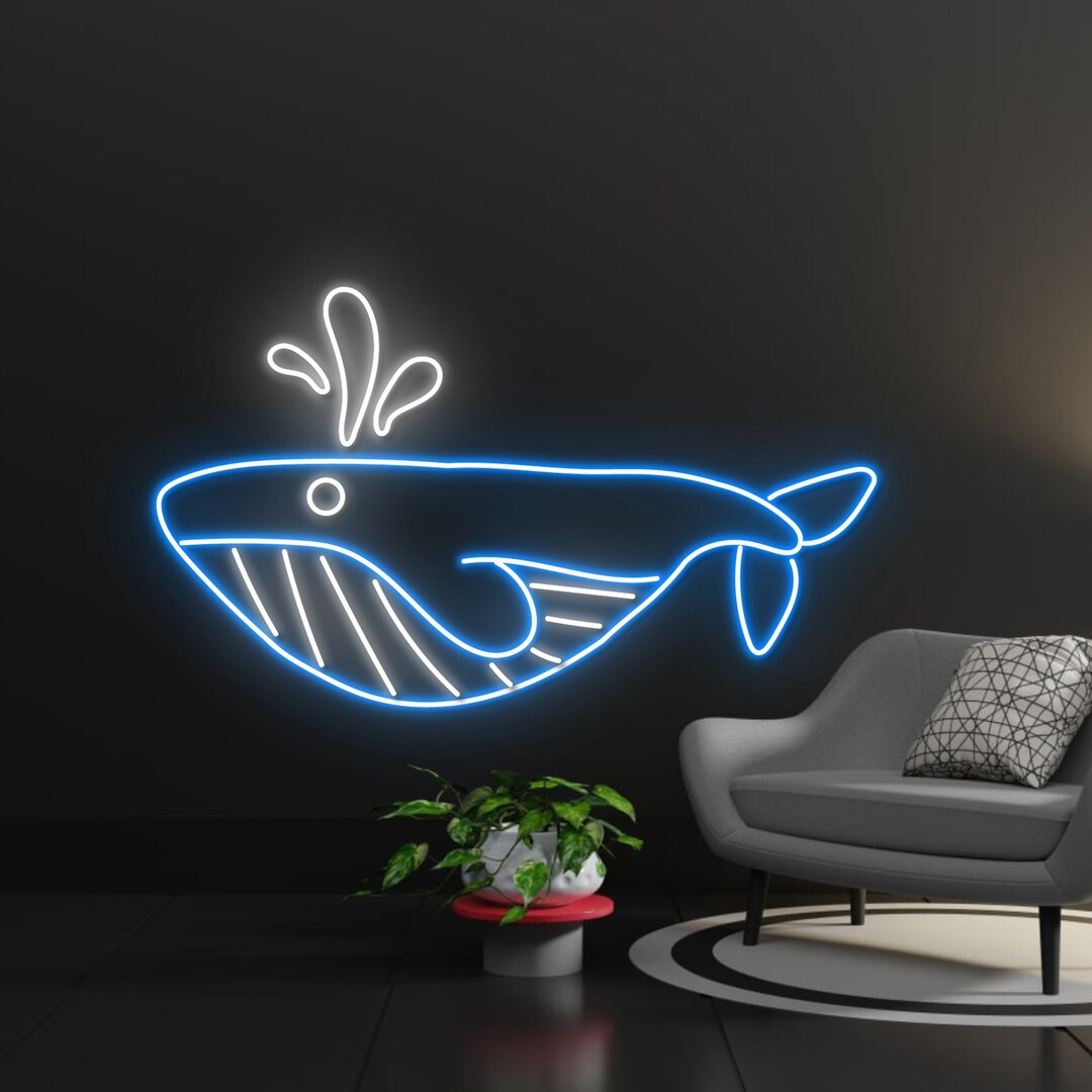 Whale Neon Led Sign, Cute Whale Neon Sign, Wall Decor, Whale Led Light ...