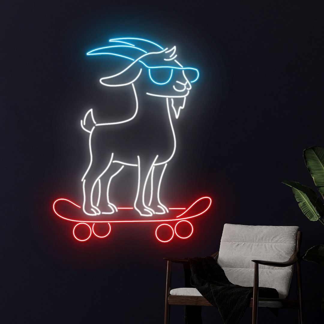 Goat Skateboarding Neon Sign, Skateboard Goat Led Sign, Goat ...