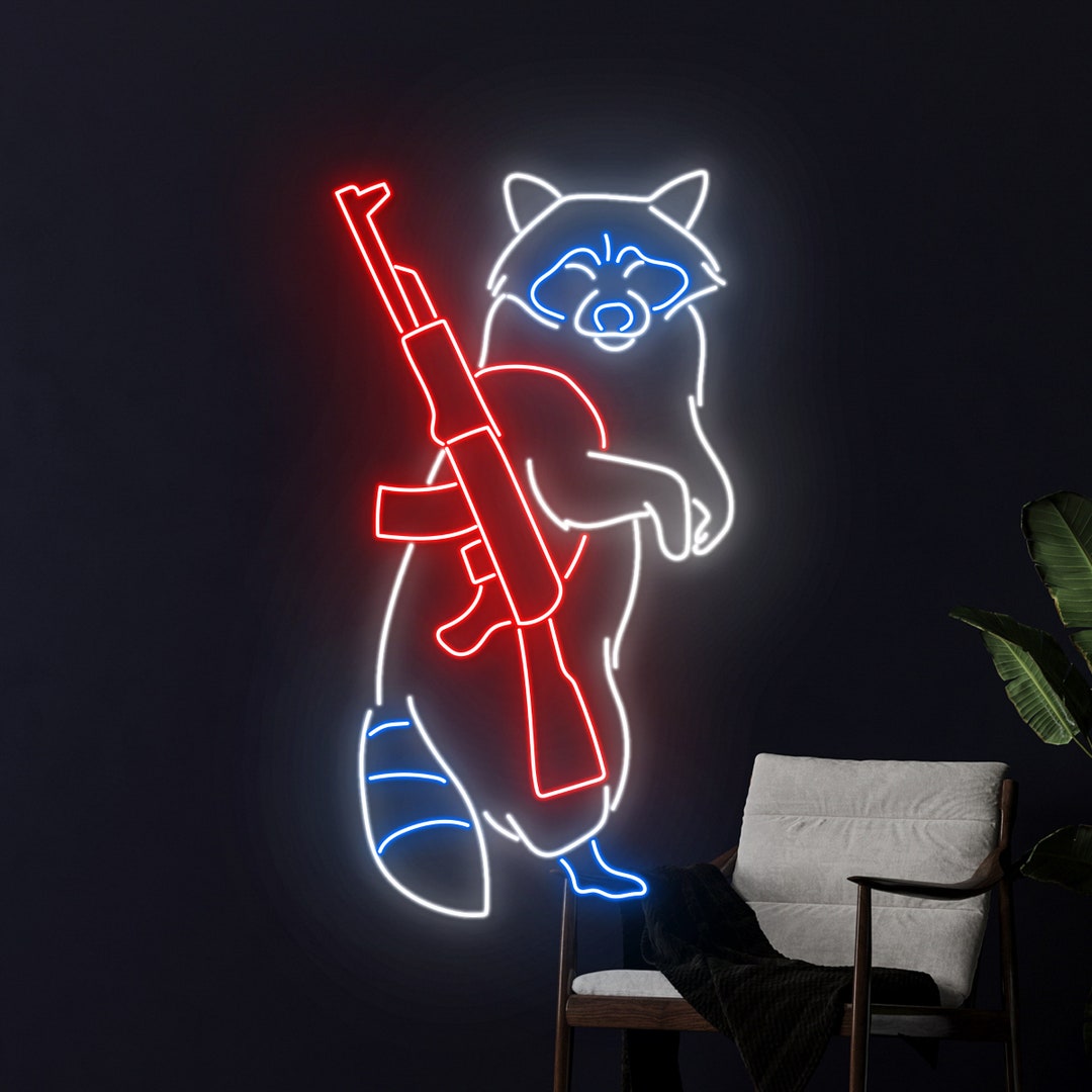 Raccoon Shooting Led Sign, Raccoon Cowboy Neon Light, Raccoon Neon Sign ...