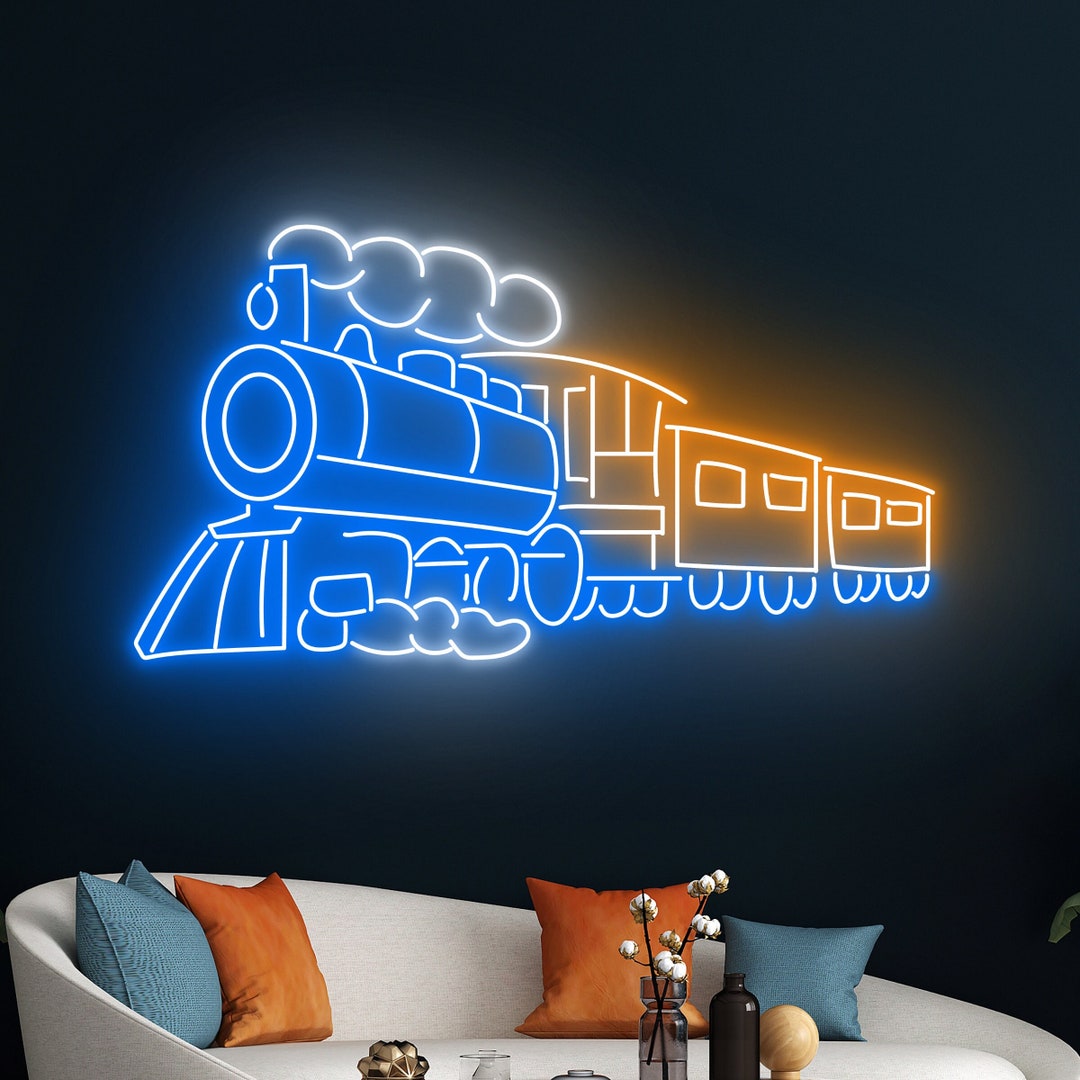 Train Neon Sign, Steam Train Led Sign, Coal Train Led Light, Locomotive ...