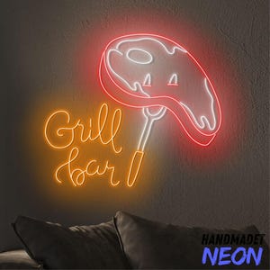 Grill Meat Neon Sign, Barbecue Led Sign, Grill BBQ Neon Light, Steak ...