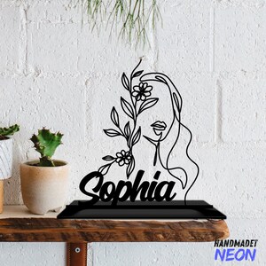 Custom Woman Line Art Table Decor, Flower Girl Metal Shelf Decor Home ...